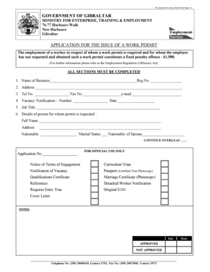 Fillable Online employment gov Application for issue of Work Permit ...