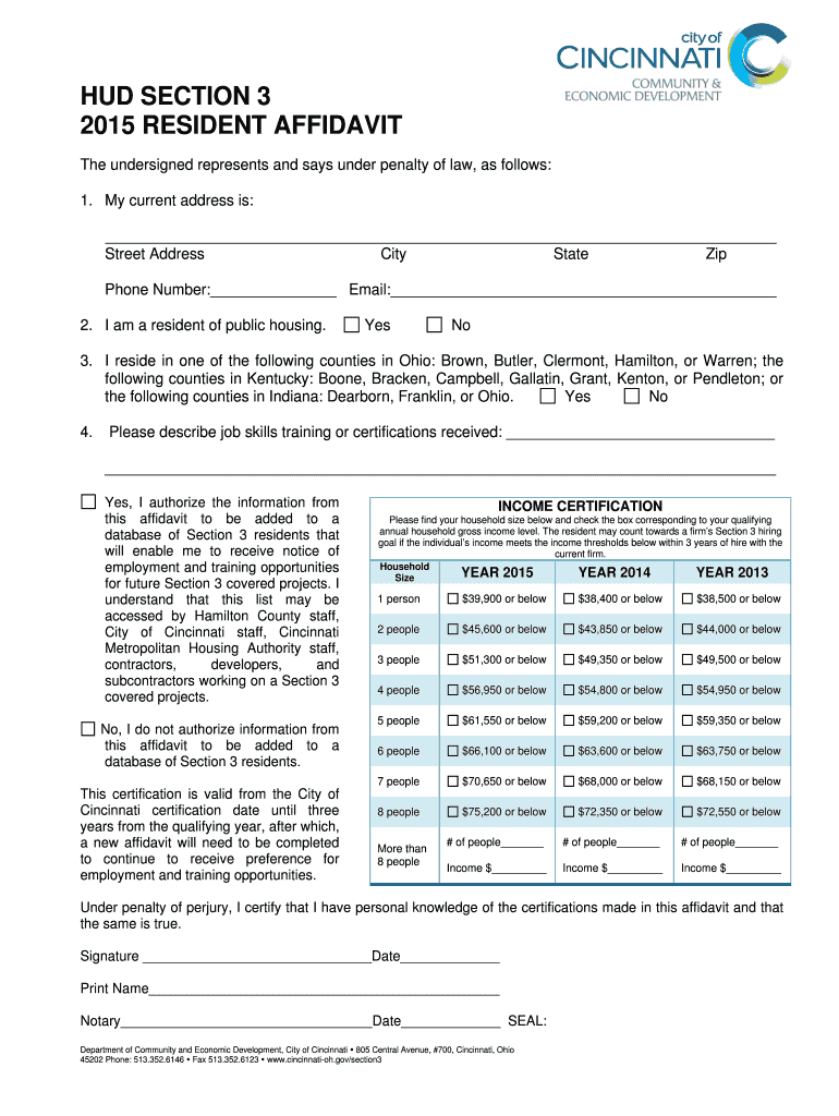 Fillable Online cincinnati-oh HUD SECTION 3 2015 RESIDENT AFFIDAVIT - cincinnati-ohgov Fax Email ...