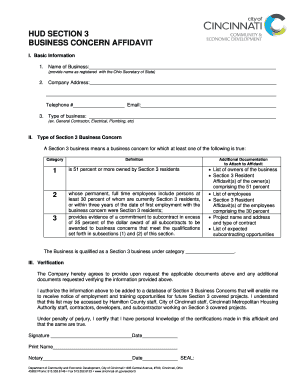 Fillable Online cincinnati-oh HUD SECTION 3 BUSINESS CONCERN AFFIDAVIT ...