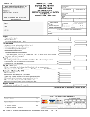 Fillable Online FORM FR 1167 INDIVIDUAL - 2015 INCOME TAX RETURN Fax ...