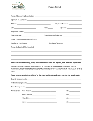 Fillable Online Parade Permit - The City of Medina Ohio Fax Email Print ...
