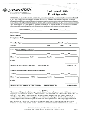 Fillable Online savannahga Underground Utility Permit Application ...