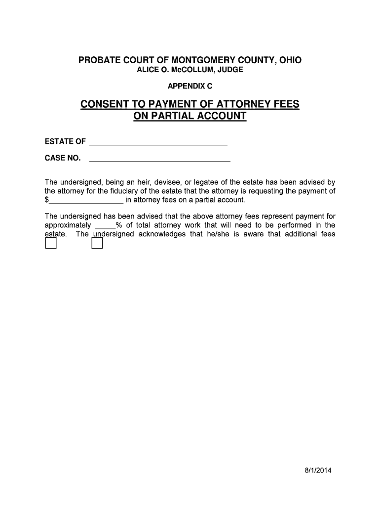 Fillable Online mcohio CONSENT TO PAYMENT OF ATTORNEY FEES ON PARTIAL ...