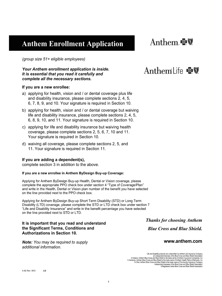 Fillable Online Anthem Enrollment Application - shakerorg Fax Email ...