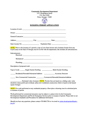 Fillable Online BUILDING PERMIT APPLICATION - Perry Georgia Fax Email ...