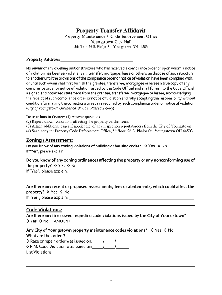 Fillable Online cityofyoungstownoh Property Transfer Affidavit ...