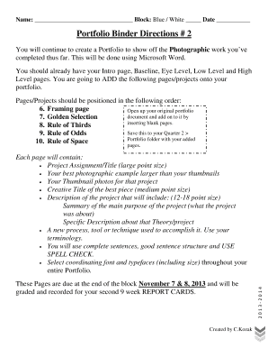Fillable Online Portfolio Binder Directions 2 Fax Email Print - pdfFiller