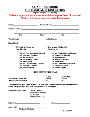 Fillable Online MECHANICAL REGISTRATION Fax Email Print - pdfFiller