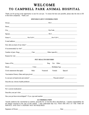 Fillable Online New client form - Campbell Park Animal Hospital Fax ...