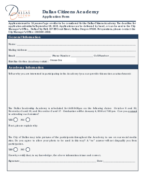 Fillable Online Dallas Citizens Academy Application Form Fax Email ...