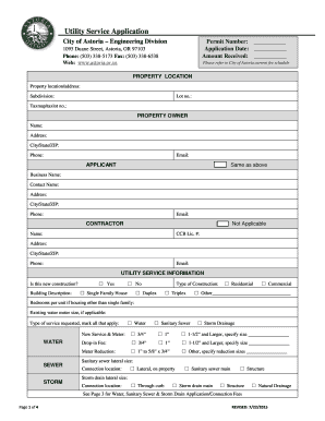Fillable Online Utility Service Application - astoriaorus Fax Email ...