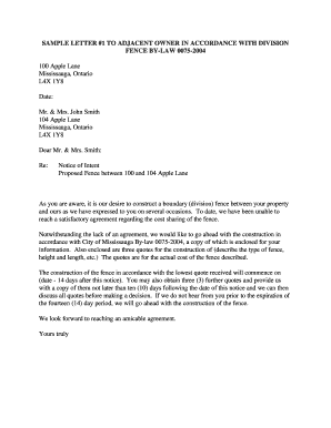 Fillable Online SAMPLE LETTER #1 TO ADJACENT OWNER IN ACCORDANCE WITH DIVISION Fax Email Print ...