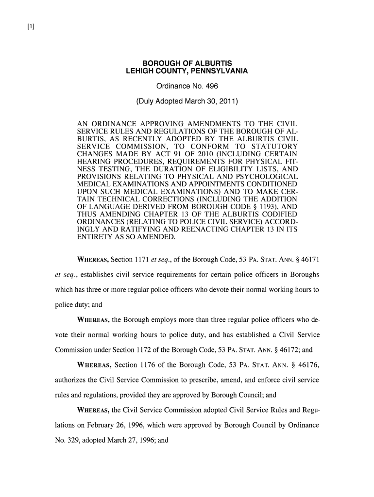 Fillable Online alburtis AN ORDINANCE APPROVING AMENDMENTS TO THE CIVIL Fax Email Print - pdfFiller