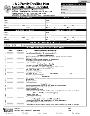 Fillable Online ci wilsonville or 1 2 Family Dwelling Plan FOR DEPARTMENT USE ONLY Fax Email ...