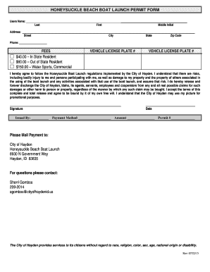 Fillable Online HONEYSUCKLE BEACH BOAT LAUNCH PERMIT FORM Fax Email ...