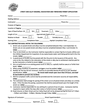 Fillable Online ketchumidaho PERMIT TO DIG IN EXCAVATE OR TRENCH ...
