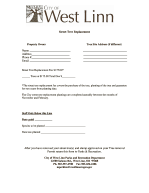 Fillable Online Street Tree Replacement - West Linn Oregon Fax Email ...
