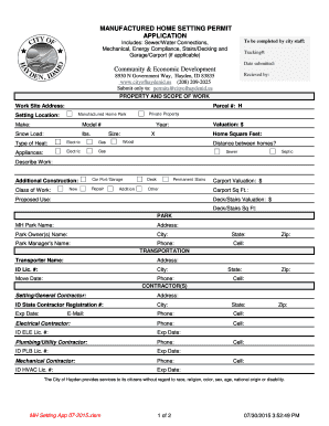Fillable Online MANUFACTURED HOME SETTING PERMIT APPLICATION Fax Email Print - pdfFiller