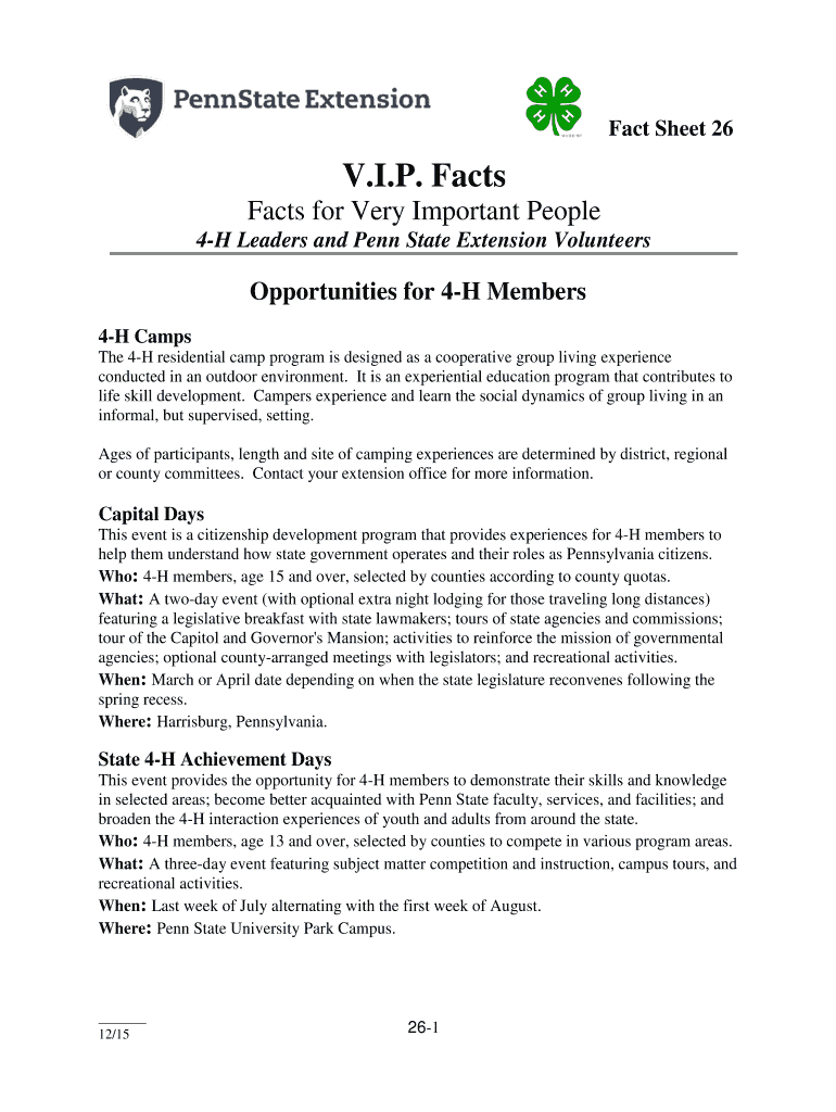 Fillable Online extension psu Fact Sheet VIP Facts - extensionpsuedu ...