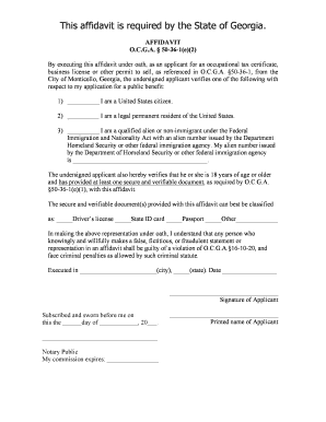 Fillable Online monticelloga This affidavit is required by the State of ...