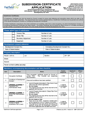 Fillable Online SUBDIVISION CERTIFICATE Fax Email Print - pdfFiller