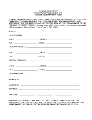 Fillable Online VEHICLE REGISGTRATION FORM Fax Email Print - pdfFiller