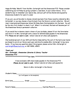 Fillable Online Birthday Book Club Form webpage Fax Email Print - pdfFiller
