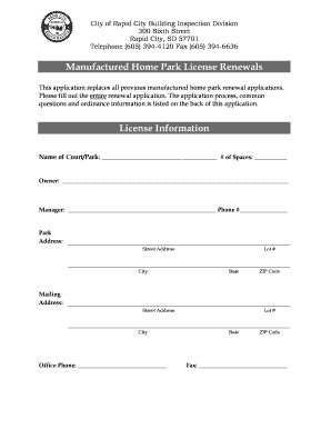 Fillable Online rcgov Manufactured Home Park License Renewals License ...