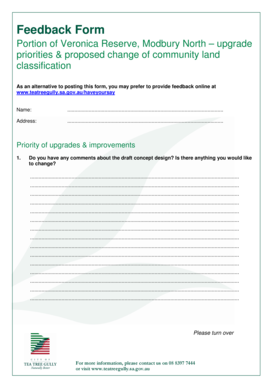 Fillable Online teatreegully dcw lga sa gov Feedback bFormb - City of Tea Tree Gully ...