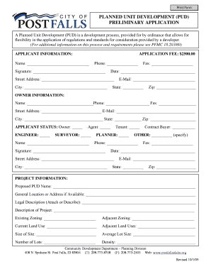 Fillable Online postfallsidaho PLANNED UNIT DEVELOPMENT PUD PRELIMINARY APPLICATION Fax Email ...