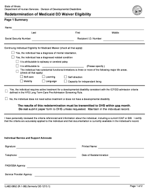 Fillable Online dhs state il Redetermination of Medicaid DD Waiver ...