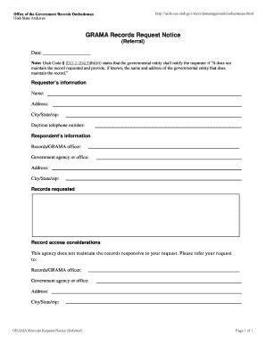 Fillable Online archives utah GRAMA Records Request Notice Fax Email ...