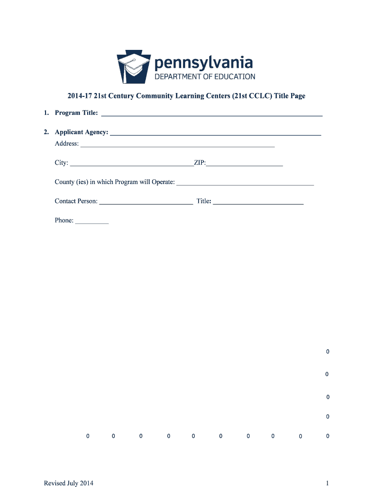 Fillable Online 201417 21st Century Community Learning Centers (21st ...