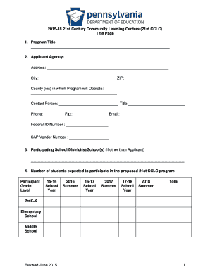 Fillable Online 201518 21st Century Community Learning Centers (21st ...