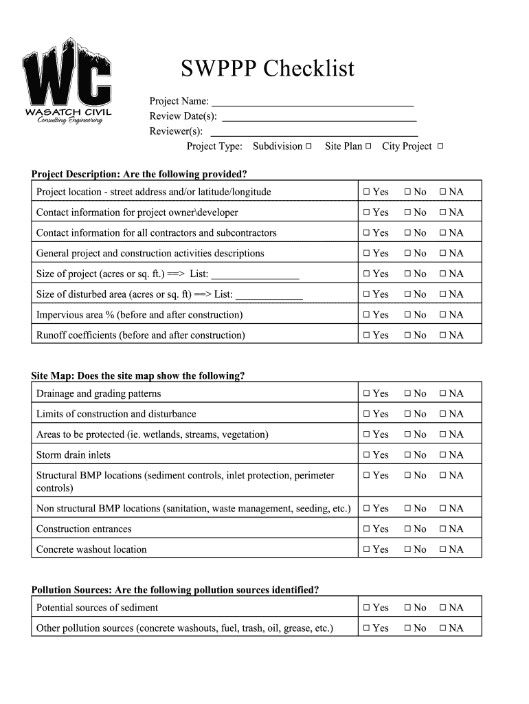 Fillable Online SWPPP Checklist - royutahorg Fax Email Print - pdfFiller
