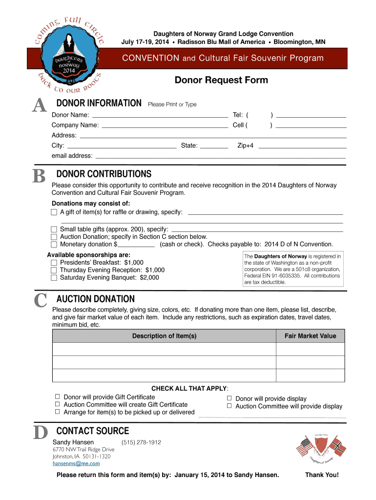Fillable Online daughtersofnorway Donor Request Form A DONOR ...