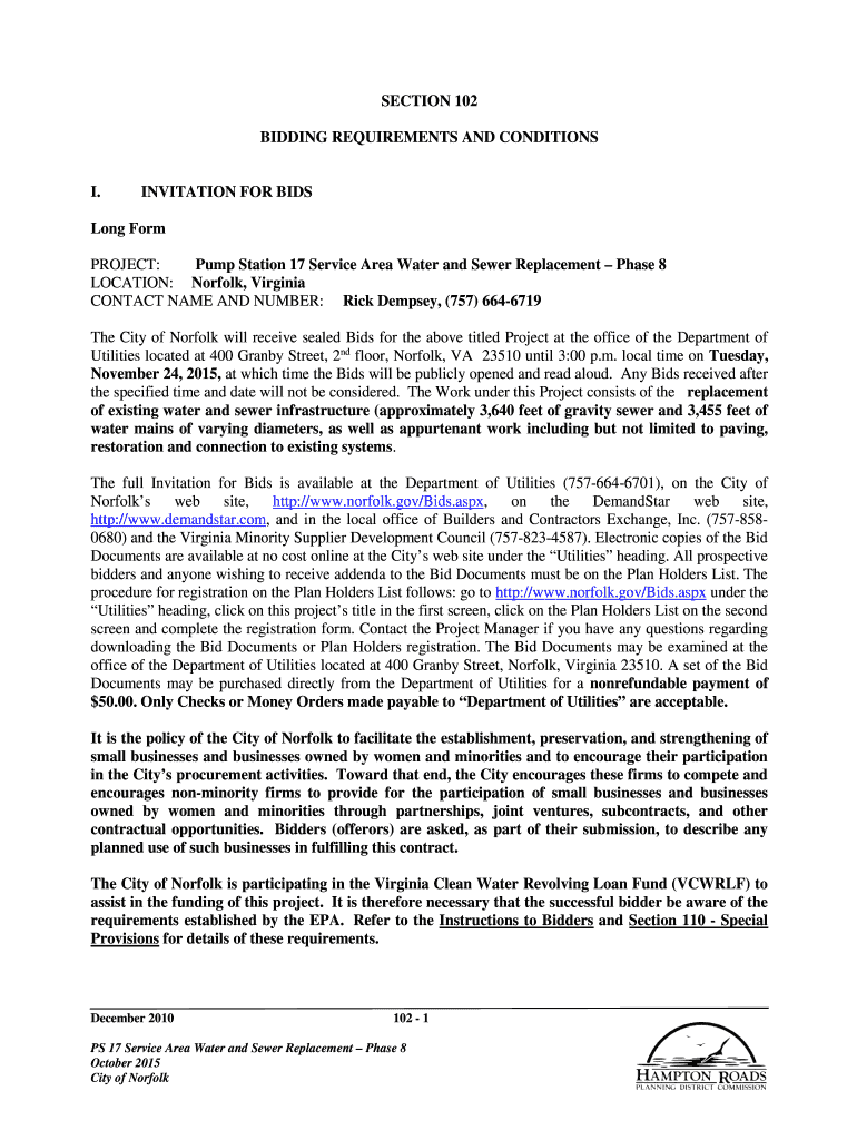 Fillable Online norfolk PS 17 Phase 8 - IFB - Long Form ...