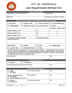 Fillable Online Leave RequestVacation Sell Back Form Fax Email Print ...