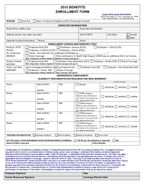 Fillable Online lynchburgva 2015 BENEFITS ENROLLMENT FORM - Lynchburg Virginia Fax Email Print ...
