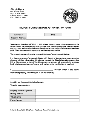 Fillable Online PROPERTY OWNERTENANT AUTHORIZATION FORM Fax Email Print ...