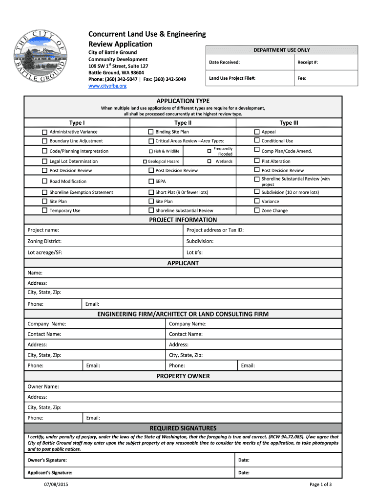 Concurrent Land Use & Engineering Application - Blank Fillable Template ...