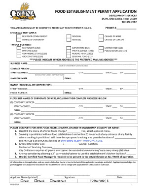Fillable Online celina-tx FOOD ESTABLISHMENT PERMIT APPLICATION ...