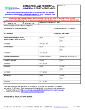 Fillable Online COMMERCIAL AND RESIDENTIAL For City Use UNIVERSAL ...