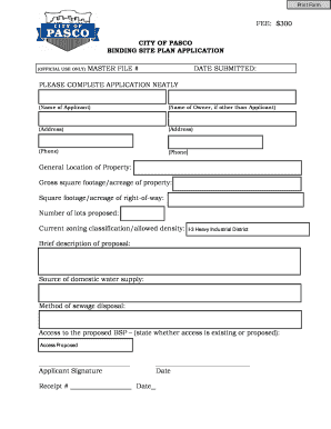 Fillable Online Binding Site Plan Application - Pasco WA Fax Email ...