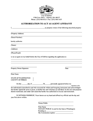 Fillable Online AUTHORIZATION TO ACT AS AGENT AFFIDAVIT - DuPont Fax Email Print - pdfFiller