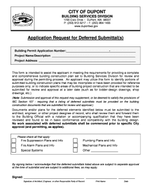 Fillable Online Application Request for Deferred Submittals - DuPont Fax Email Print - pdfFiller