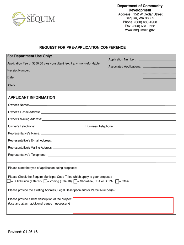 Fillable Online REQUEST FOR PRE-APPLICATION CONFERENCE Projects subject to Fax Email Print ...