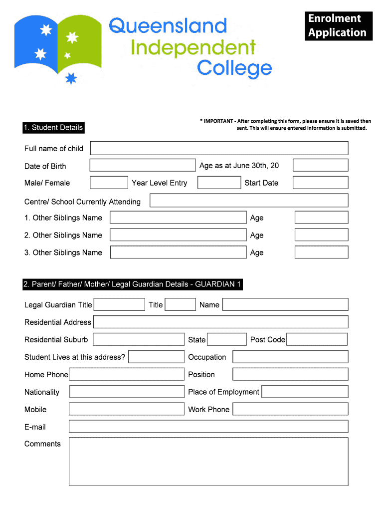 Fillable Online qic qld edu Enrolment Application - Queensland ...