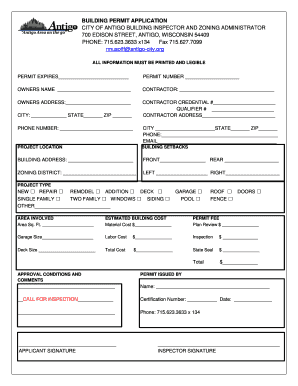 Fillable Online BUILDING PERMIT APPLICATION CITY OF ANTIGO BUILDING Fax ...