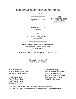Fillable Online courtswv opinion, Joseph A. Buffey v. David Ballard ...
